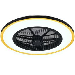 REALITY LEUCHTEN LED Deckenleuchte "VARPULA mit Ventilator, oszillierender Deckenventilator +Licht 28W LED", schwarz, gold, 1, &Oslash; 55cm H: 20cm, 1 Stk., Leuchten, 6 Stufen Ventilator, CCT LED dimmbar Fernbedienung Schirm schwarz-gold, LED Deckenleuchte