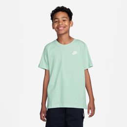 T-Shirt Nike Sportswear "K NSW TEE EMB FUTURA LBR", M&auml;dchen, Gr. L, barely gr&uuml;n, wei&szlig;, Obermaterial: 100% Baumwolle, normal, angesetztes B&uuml;ndchen, Shirts T-Shirt, f&uuml;r Jugendliche, gerader Schnitt, sportlicher Stil