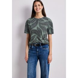 T-Shirt Street One, Damen, Gr. 34, deep bound gr&uuml;n, Stoff, 65% Polyester, 35% Viskose, gemustert, normal normal, Rundhals, abgesteppt, Shirts T-Shirt, Jersey
