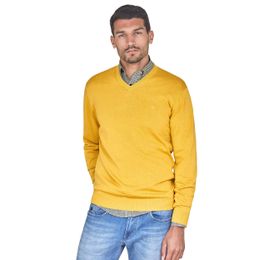 Strickpullover Casamoda "Casamoda Pullover uni", Herren, Gr. L, gelb (senfgelb), 100% Baumwolle, Pullover Strickpullover