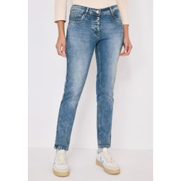 Slim-fit-Jeans Cecil, Damen, Gr. 34, L&auml;nge 30, blau (authentic used wash), Jeans, 69% Baumwolle, 29% Polyester, 2% Elasthan, unifarben, kn&ouml;chellang, Jeans Slim-fit-Jeans, 5-Pocket-Style