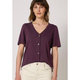 V-Shirt STREET ONE STUDIO, Damen, Gr. 34, very berry, Stoff, 50% Baumwolle, 50% Modal, unifarben, normal normal, V-Ausschnitt, abgesteppt, Shirts, mit V-Ausschnitt