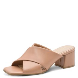 Pantolette Marco Tozzi, Damen, Gr. 36, hellbraun, Lederimitat, unifarben, Schuhe Pantolette, Blockabsatz, Sommerschuh, Schlappen mit gekreuzter Bandage