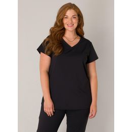 V-Shirt Base Level Curvy "Lilly", Damen, Gr. 44, schwarz, Single Jersey, Obermaterial: 75% Polyamid, 25% Elasthan, unifarben, bequem h&uuml;ftbedeckend, V-Ausschnitt, Shirts, mit Stretch