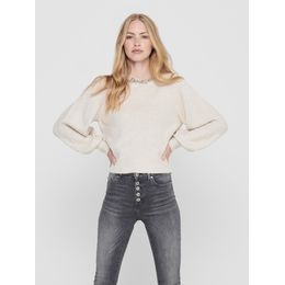 Strickpullover Only "ONLELSA L/S PULLOVER KNT NOOS", Damen, Gr. XL, beige (pumice stone detail:with wei&szlig; melange), Strick, Obermaterial: 70% Polyacryl, 28% Polyester, 2% Elasthan, meliert, unifarben, regular fit h&uuml;ftlang, Rundhals, Rippb&uuml;ndchen, Pullover Strickpullover, Materialmix, regular fit