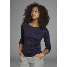 Langarmshirt Kangaroos, Damen, Gr. 32/34, blau (marine, gemustert), Rippware, Obermaterial: 100% Baumwolle, bedruckt, unifarben, sehr figurbetont h&uuml;ftbedeckend, Rundhals, krempelbar, Shirts Langarmshirt, krempelbare &Auml;rmel, sehr figurbetont, aus elastischer Rippware