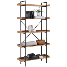 Xora Regal, Schwarz, Eiche Wotan, Metall, Holzwerkstoff, 5 F&auml;cher, 90x172x30 cm, Bsci, stehend, Wohnzimmer, Regale, B&uuml;cherregale