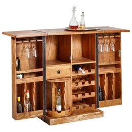 Landscape Barschrank, Mehrfarbig, Dunkelbraun, Hellbraun, Holz, Recyclingholz, massiv, 2 F&auml;cher, 1 Schublade(n) Schubladen, 75x107x52 cm, Esszimmer, Barm&ouml;bel, Barschr&auml;nke & Theken