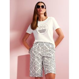 T-Shirt Heine "T-Shirt", Damen, Gr. 48, beige (ecru, taupe, bedruckt), 95% Baumwolle, 5% Elasthan, bedruckt, gemustert, mehrfarbig, Rundhals, Shirts T-Shirt
