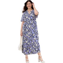 sheego Damen A-Linien-Kleid mit Volants flieder-ecru-bedruckt Gr&ouml;&szlig;e 48