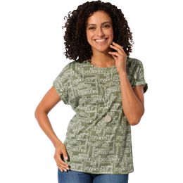 CR&Eacute;ATION L Damen Print-Shirt mit &uuml;berschnittenen Schultern khaki-ecru-bedruckt Gr&ouml;&szlig;e 50