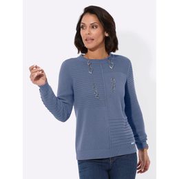 Strickpullover Casual Looks "Pullover", Damen, Gr. 44, blau (taubenblau), 50% Baumwolle, 50% Polyacryl, unifarben, Pullover Strickpullover