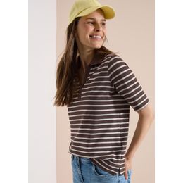 Poloshirt Cecil, Damen, Gr. L (42), urban taupe, Web, 48% Baumwolle, 48% Modal, 4% Elasthan, gestreift, comfort fit normal, hoch geschlossener Ausschnitt, normaler Saum, Shirts, im Streifen-Design
