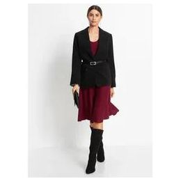 Strickkleid bonprix "Strickkleid aus flie&szlig;endem Viskose-Mix", Damen, Gr. 40/42 (M), N-Gr, rot (rubinrot, schwarz), Obermaterial: 80% Viskose, 20% Polyester, ausgestellt, Kleider Strickkleid, f&uuml;r besondere Anl&auml;sse, aus Viskose-Mix, ausgestellte Passform