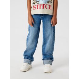 Straight-Jeans name it "NKFROSE STRAIGHT FOLD JEANS 4224-AZ NOOS", M&auml;dchen, Gr. 122, N-Gr, blau (medium blau denim), Denim/Jeans, Obermaterial: 99% Baumwolle, 1% Elasthan, Abriebeffekte, straight fit lang, Jeans Straight-Jeans