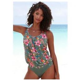 Tankini-Top Lascana "Malia", Damen, Gr. 40, N-Gr, oliv bedruckt, Microfaser, Microfaser, Polyamid, bedruckt, floral, Bikini-Oberteile, mit lockerem Schnit und tropischem Print