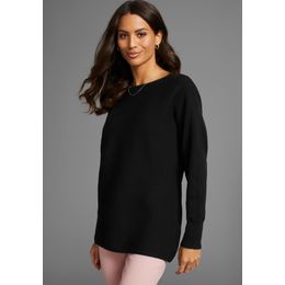 Rundhalspullover Laura Scott, Damen, Gr. 44/46, schwarz, Strick, Obermaterial: 70% Baumwolle, 30% Polyamid, unifarben, Basic, oversize h&uuml;ftbedeckend, Rundhals, Rippstrickb&uuml;ndchen, Pullover Rundhalspullover, in oversized Form mit Rippstruktur