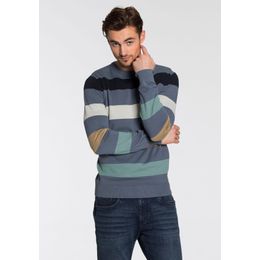 Strickpullover Tom Tailor, Herren, Gr. XL, blau (blau multi), Strick, Obermaterial: 100% Baumwolle, normal h&uuml;ftbedeckend, Pullover Strickpullover, mit Blockstreifen