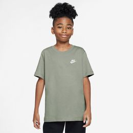 T-Shirt Nike Sportswear "K NSW TEE EMB FUTURA LBR", M&auml;dchen, Gr. L (152/158), spruce fog, wei&szlig;, Obermaterial: 100% Baumwolle, normal, angesetztes B&uuml;ndchen, Shirts T-Shirt, f&uuml;r Jugendliche, gerader Schnitt, sportlicher Stil