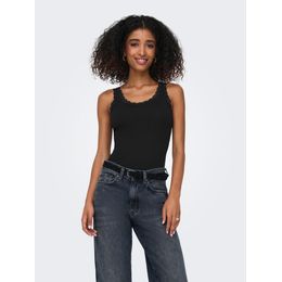 Tanktop Only "ONLSARA &ndash; Tanktop mit Spitzendetail am Ausschnitt", Damen, Gr. M, schwarz, Jersey, Obermaterial: 94% Baumwolle, 6% Elasthan, unifarben, regular fit normal, Rundhals, Tops Tanktop, Baumwollmischung, regular fit