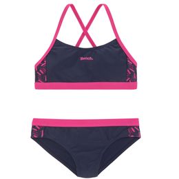 Bustier-Bikini Bench., M&auml;dchen, Gr. 122/128, N-Gr, bunt (pink, marine), Polyamid, unifarben mit Farbeinsatz, Bikini-Sets, mit geometrische bedruckten Eins&auml;tzen