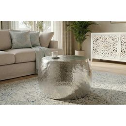 Riess Ambiente Runder Couchtisch ORIENT 60cm silber Metall Aluminium Hammerschlag Design handmade Riess-Ambiente Orientalisch Glamour Boheme