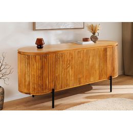 Riess Ambiente Massives Sideboard GATSBY 160cm natur Mangoholz schwarz Metall mit Lamellenfront Riess-Ambiente