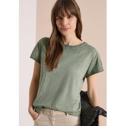 T-Shirt Cecil, Damen, Gr. L (42), khaki, Web, 100% Baumwolle, meliert, comfort fit normal, U-Boot-Ausschnitt, normaler Saum, Shirts T-Shirt, mit U-Boot-Ausschnitt