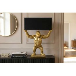 Riess Ambiente Handgefertigte Tischlampe KING APE 70cm schwarz gold Stoffschirm Affen-Skulptur Riess-Ambiente Glamour Modern