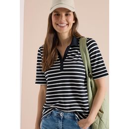 Poloshirt Cecil, Damen, Gr. XS (36), universal blau, Web, 48% Baumwolle, 48% Modal, 4% Elasthan, gestreift, comfort fit normal, hoch geschlossener Ausschnitt, normaler Saum, Shirts, im Streifen-Design