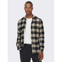 Only & Sons Karohemd ONLY & SONS "GUDMUND LS CHECKED SHIRT", Herren, Gr. M, N-Gr, blau (navy sanftes wei&szlig; kariert), Web, Obermaterial: 100% Baumwolle, kariert, schmal, Hemden Karohemd