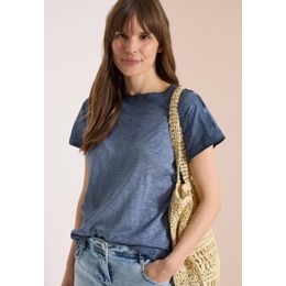 T-Shirt Cecil, Damen, Gr. L (42), universal blau, Web, 100% Baumwolle, meliert, comfort fit normal, U-Boot-Ausschnitt, normaler Saum, Shirts T-Shirt, mit U-Boot-Ausschnitt