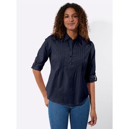 Langarmbluse Casual Looks, Damen, Gr. 36, marine, 50% Baumwolle, 50% Polyester, unifarben, Blusen