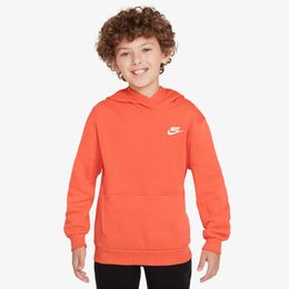 Kapuzensweatshirt Nike Sportswear "K NSW CLUB FLC HDY LBR", M&auml;dchen, Gr. L, turf orange, angeraute Sweatware, Obermaterial: 80% Baumwolle, 20% Polyester, unifarben, Basic normal, Rundhals, angesetztes B&uuml;ndchen, Sweatshirts, f&uuml;r Jugendliche, mit K&auml;ngurutasche, aus Baumwollmischung