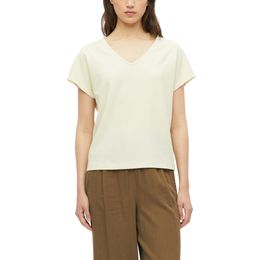 Kurzarmshirt s.Oliver, Damen, Gr. 42, light cream beige, Web, Obermaterial: 99% Polyester, 1% Elasthan, unifarben, l&auml;ssig geschnitten h&uuml;ftbedeckend, V-Ausschnitt, abgesteppte Kante, Shirts, Sommershirt mit V-Ausschnitt