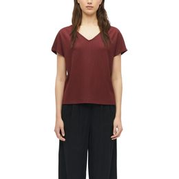 Kurzarmshirt s.Oliver, Damen, Gr. 38, schwarz pomegranat, Web, Obermaterial: 99% Polyester, 1% Elasthan, unifarben, l&auml;ssig geschnitten h&uuml;ftbedeckend, V-Ausschnitt, abgesteppte Kante, Shirts, Sommershirt mit V-Ausschnitt