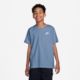 T-Shirt Nike Sportswear "K NSW TEE EMB FUTURA LBR", M&auml;dchen, Gr. L, work blau, wei&szlig;, Obermaterial: 100% Baumwolle, normal, angesetztes B&uuml;ndchen, Shirts T-Shirt, f&uuml;r Jugendliche, gerader Schnitt, sportlicher Stil