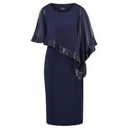 Abendkleid GOLDNER "Kurzgr&ouml;&szlig;e Kleid mit raffiniertem Chiffon&uuml;berwurf", Damen, Gr. 22, K-Gr, blau (mitternachtsblau), Obermaterial: 96% Polyester PES. 4% Elasthan EL., festlich, figurumspielend, U-Boot-Ausschnitt, Halbarm, Kleider Abendkleid, Chiffon