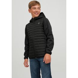 Jack & Jones Steppjacke JACK & JONES JUNIOR "JJEMULTI w&auml;rmt, winddicht, wasserdicht, gesteppt", Jungen, Gr. 140, schwarz, Web, Obermaterial: 100% Polyester. Futter: 100% Polyester. Wattierung: 100% Polyester, unifarben, regular fit normal, eingefasste Kante mit Gummizug, Jacken Steppjacke, Farbeinsatz, modisch, regular fit, Kapuze