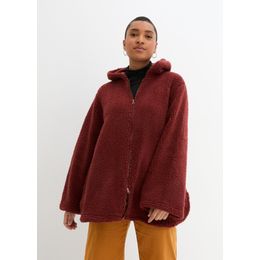 Fleecejacke bonprix, Damen, Gr. 36/38 (S), rauchblau, Fleece, Obermaterial: 100% Polyester. Futter: 100% Polyester, unifarben, oversize Po-bedeckend, Rundhals, Jacken Fleecejacke, aus kuscheligem Teddymaterial, mit Stehkragen und Kapuze, in A-Linie