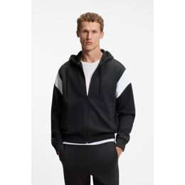 Kapuzensweatjacke BOSS Green "Union Saggy", Herren, Gr. XXL, schwarz-wei&szlig; (dunkelblau402), Sweatware, Obermaterial: 53% Baumwolle, 44% Polyester, 3% Elasthan, unifarben, regular fit normal, hoch geschlossener Ausschnitt, B&uuml;ndchen, Sweatjacken, Kapuze, Regular Fit, Baumwoll-Mix