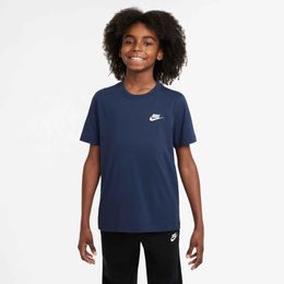 T-Shirt Nike Sportswear "K NSW TEE EMB FUTURA LBR", M&auml;dchen, Gr. L (152/158), midnight navy, Obermaterial: 100% Baumwolle, normal, angesetztes B&uuml;ndchen, Shirts T-Shirt, f&uuml;r Jugendliche, gerader Schnitt, sportlicher Stil