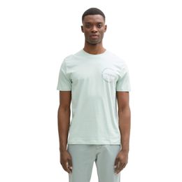 Rundhalsshirt Tom Tailor Denim, Herren, Gr. L, gr&uuml;n (sea foam), Single Jersey, Obermaterial: 100% Baumwolle, bedruckt, regular fit taillenbedeckt, Rundhals, Shirts Rundhalsshirt, mit verschiedenen Logo Prints