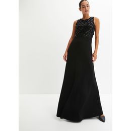 Maxikleid bonprix, Damen, Gr. 36/38 (S), N-Gr, schwarz (l&auml;nge: regul&auml;r), Web, Obermaterial: 95% Polyester, 5% Elasthan. Futter: 100% Polyester. Oberteil: 100% Polyester, unifarben, festlich, figurumspielend lang, Rundhals, Kleider Maxikleid, Oberteil mit Paillettenstickerei, elegant, &auml;rmellos