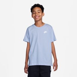 T-Shirt Nike Sportswear "K NSW TEE EMB FUTURA LBR", M&auml;dchen, Gr. L, hydrogen blau, wei&szlig;, Obermaterial: 100% Baumwolle, normal, angesetztes B&uuml;ndchen, Shirts T-Shirt, f&uuml;r Jugendliche, gerader Schnitt, sportlicher Stil