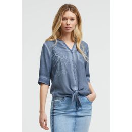 Kurzarmbluse SOCCX, Damen, Gr. L, soft azure, Web, Material: 100% Viskose, bedruckt, regular fit normal, V-Ausschnitt, runder Abschluss, Blusen, mit Brusttasche