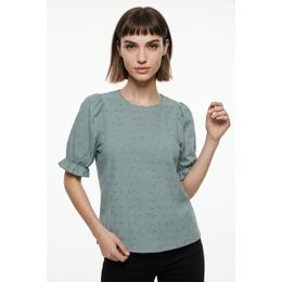 Kurzarmshirt Only "ONLNEW SMILLA LIFE S/S PUFF TOP JRS", Damen, Gr. XS, abyss, Jersey, Obermaterial: 95% Polyester, 5% Elasthan, unifarben, regular fit normal, Rundhals, elastischer Bund, Shirts