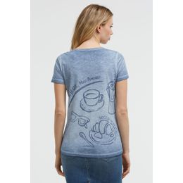 Rundhalsshirt SOCCX, Damen, Gr. L, soft azure, Web, Material: 100% Baumwolle, Glitzermuster, bedruckt, regular fit normal, Rundhals, eingesetzt gerader Abschluss, Shirts Rundhalsshirt, aus Baumwolle