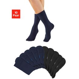 H.I.S. Freizeitsocken H.I.S, Herren, Gr. 35-38, blau (5x schwarz, 5x marine), Obermaterial: 76% Baumwolle, 23% Polyamid, 1% Elasthan, unifarben, elastisch, Socken, mit weichen Rippb&uuml;ndchen