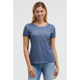 Rundhalsshirt SOCCX, Damen, Gr. L, soft azure, Web, Material: 100% Baumwolle, Glitzermuster, bedruckt, regular fit normal, Rundhals, eingesetzt, Shirts Rundhalsshirt, mit fixierten Turn-Up-&Auml;rmeln